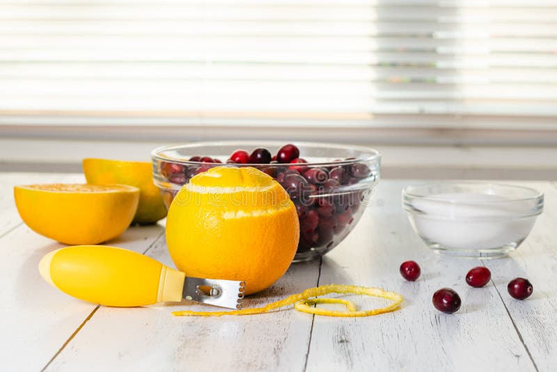 Cranberry Sauce Recipe. Ingredients Close-up on Kitchen Table, View ...