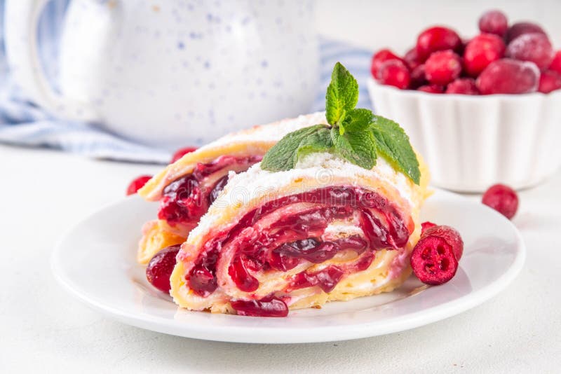 Cranberry Strudel, Winter Roll Dessert with Cranberry Jam Stock Image ...