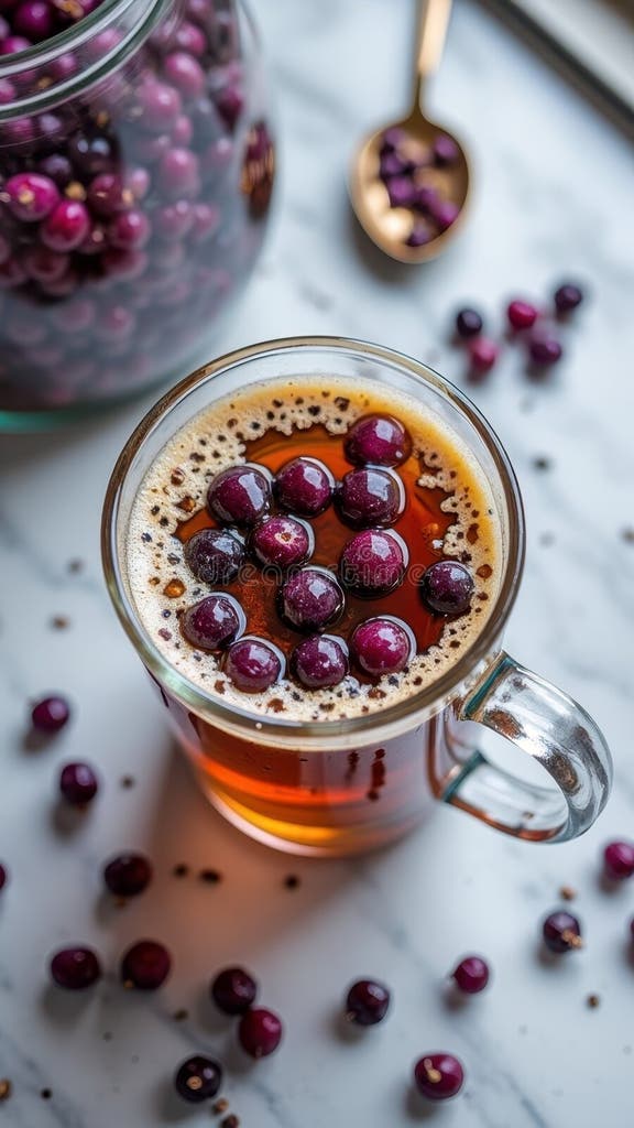 Cranberry Tea with Berries in Glass Mug on Marble Table Stock Image ...
