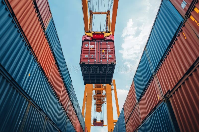 A Crane is Actively Lifting Cargo Containers at a Port, Facilitating ...