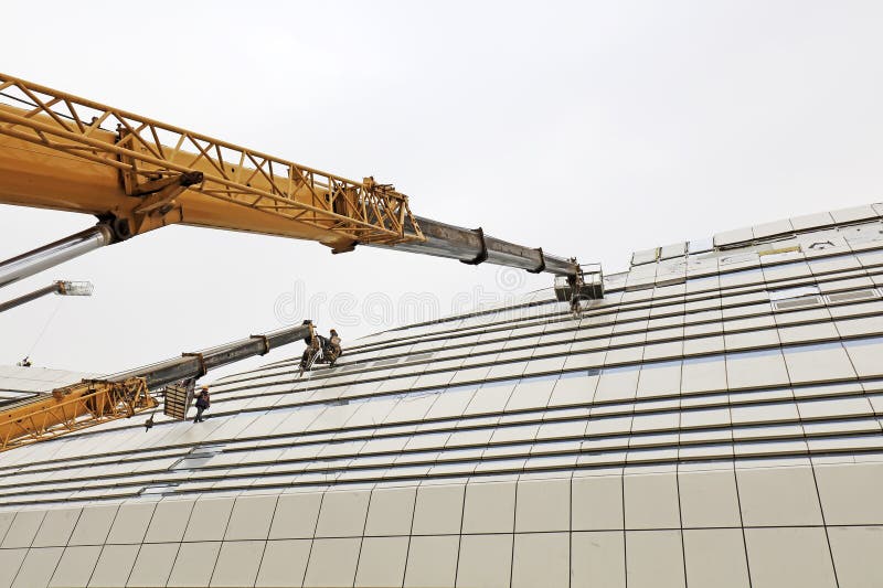 Crane Arm and Glass Curtain Wall Stock Image - Image of project, shape ...