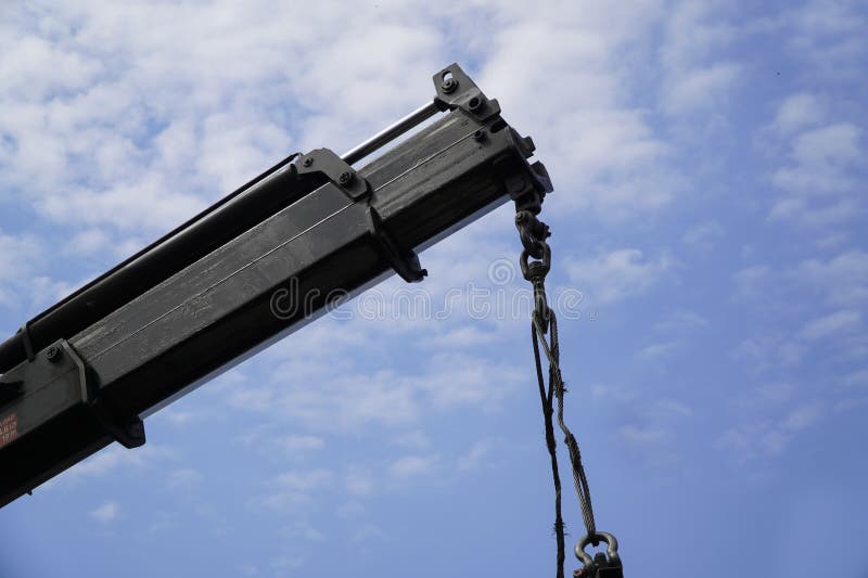Crane Boom with Isolated Hook, Blue Sky Background,Elements of Crane ...