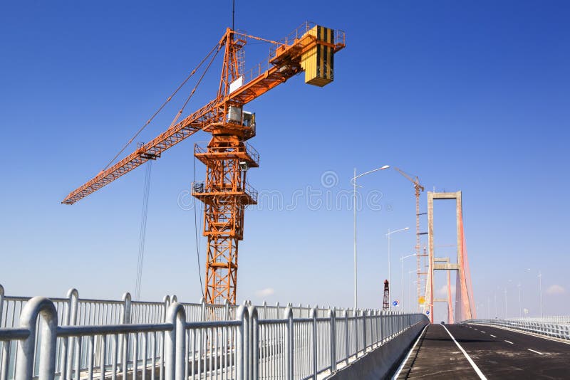 Bridge Construction Stage in the Morning Stock Photo - Image of ...