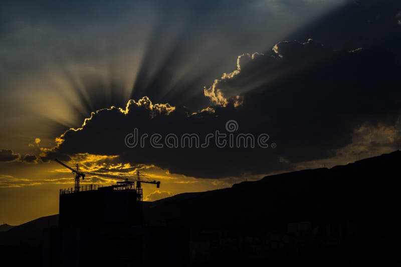Crane and Building Construction Against Beautiful Dusky Sky Stock Photo ...