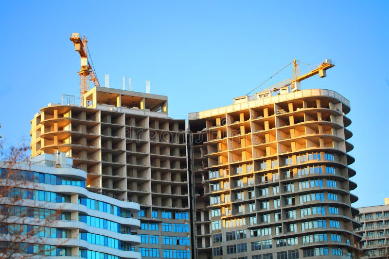 Crane and Building Construction. Big Building Construction Stock Photo ...