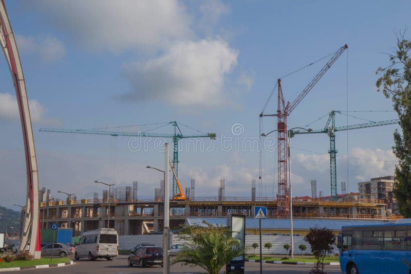 Crane and Building Construction. Big Building Construction Stock Photo ...