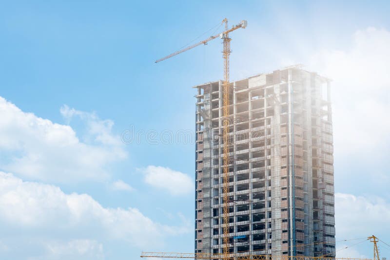 Crane and Building Construction and Blue Sky Stock Image - Image of ...