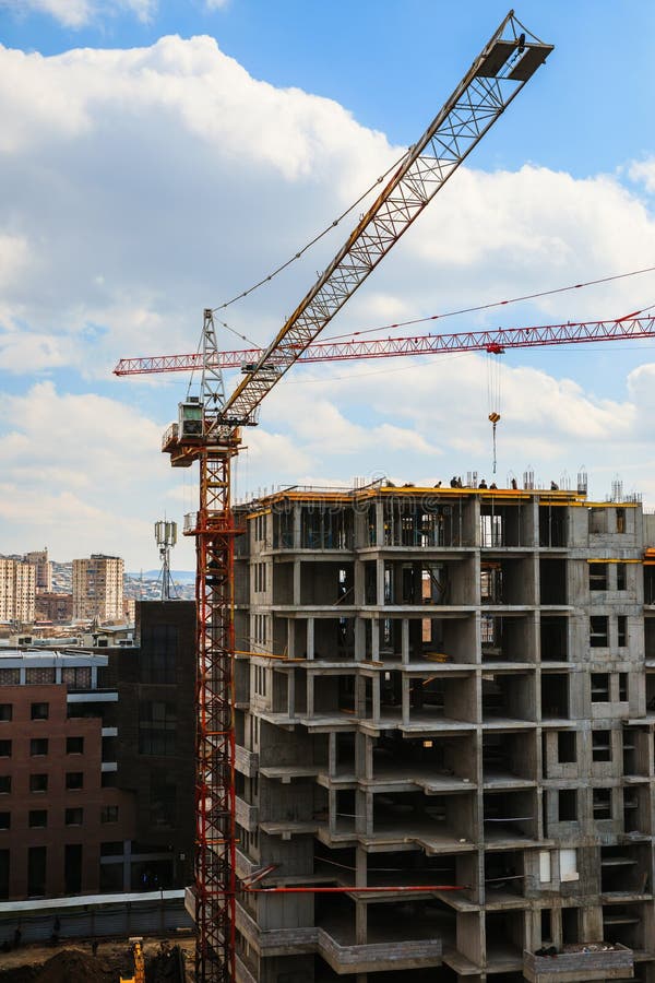 Crane and Building Construction Stock Image - Image of site, frame ...