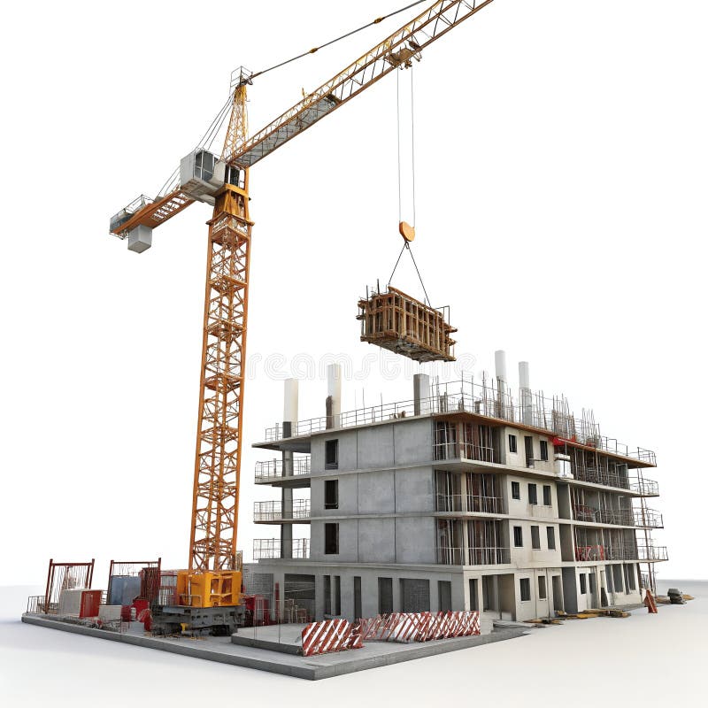 Crane and Building Construction Site 3D Illustration Stock Illustration ...