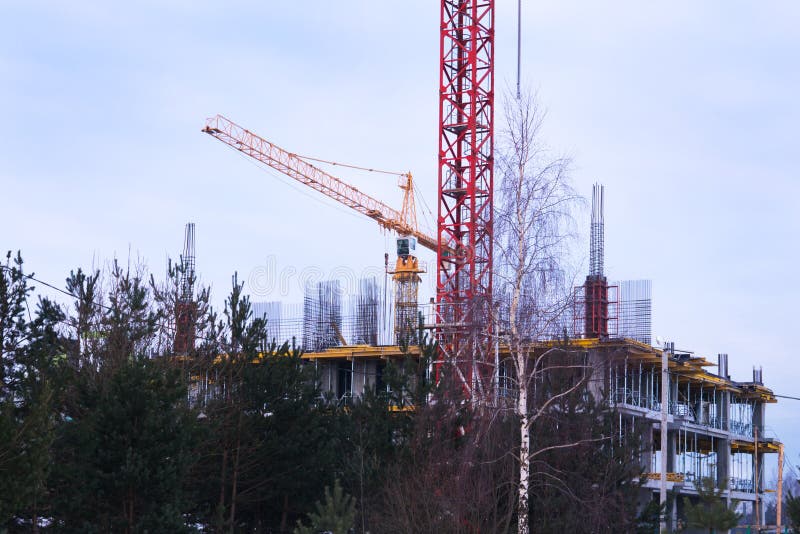 Crane and Building Construction Site at Sunset, Sunrise Stock Photo ...