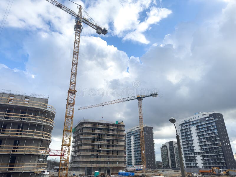 Crane and Building Under Construction. Housing Concept Construction Stock Image - Image of ...