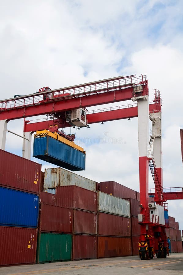 Crane & Cargo Containers Stock Photo - Image of yard, blue: 15275104