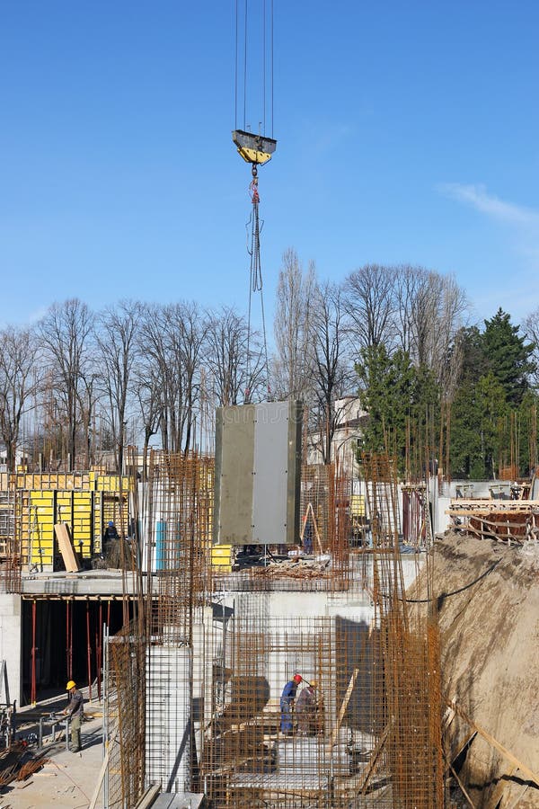 Crane Carry Construction Material Stock Image - Image of site, scaffold ...