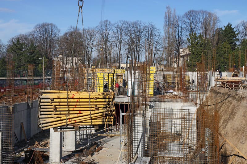 Crane Carry Construction Material Stock Image - Image of site, scaffold ...