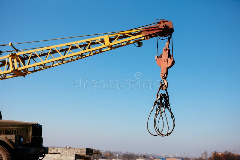 Crane on the Construction of the Bridge on a Warm Spring Morning Stock ...