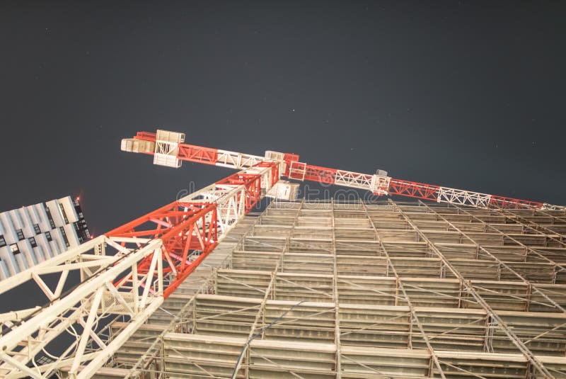 Crane and Construction Site by Night Stock Image - Image of building ...