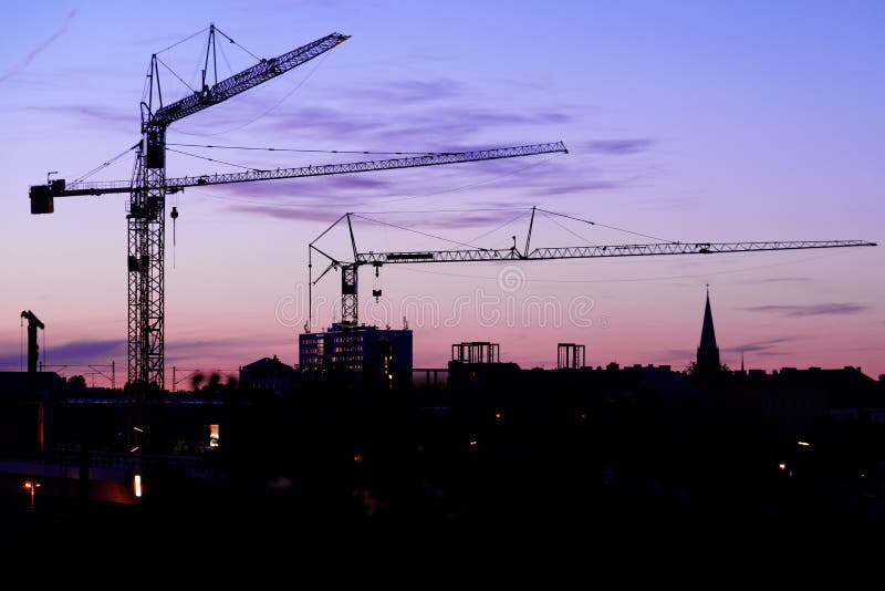 Crane on a Construction Site at Night at Night Stock Image - Image of ...