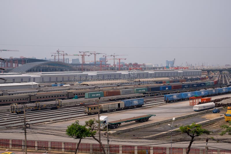 Crane Construction Site. Construction of Transportation in Train ...