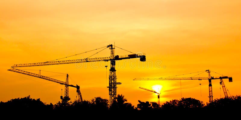 Crane for Construction and Sunset Stock Image - Image of industrial ...