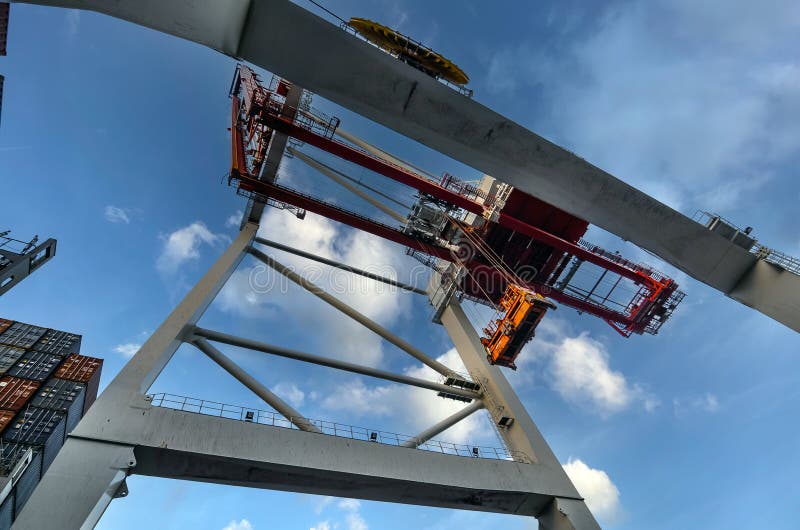 Crane on Container Loading and Unloading Docks Bottom View Stock Photo ...