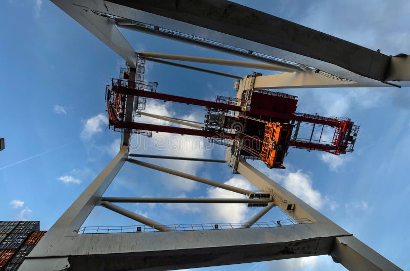 Crane on Container Loading and Unloading Docks Bottom View Stock Image ...