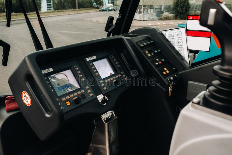 Crane Control Panel in the Driver`s Cab of a Car Crane Editorial Stock ...