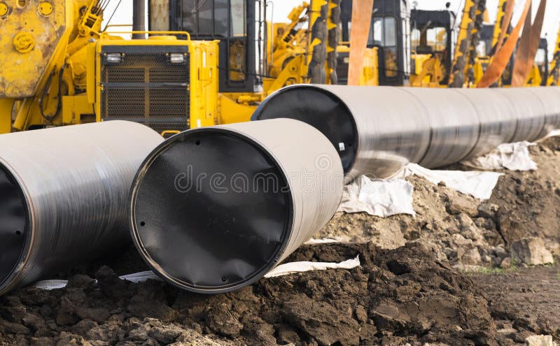 Crane Digging a Channel for Gas Pipeline Stock Image - Image of digging ...