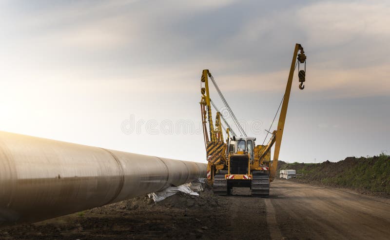Crane Digging a Channel for Gas Pipeline Stock Photo - Image of energy ...