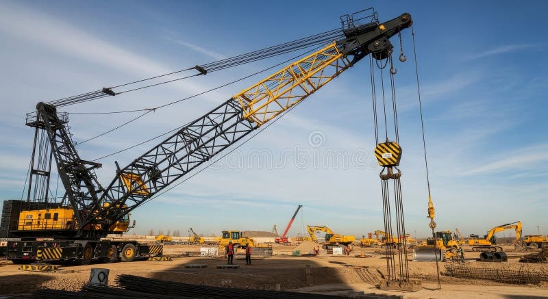 A Crane Dominates the Construction Site, with an Array of Heavy ...