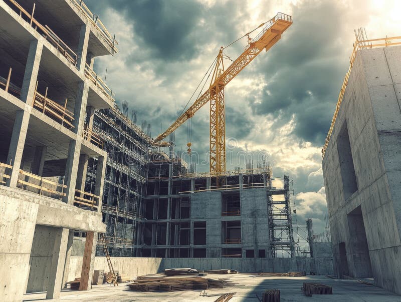Crane Dominating Construction Site Under Dramatic Skyline Showcasing ...