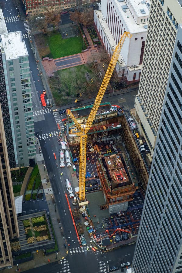 Crane at Downtown Construction Site Editorial Image - Image of seattle ...