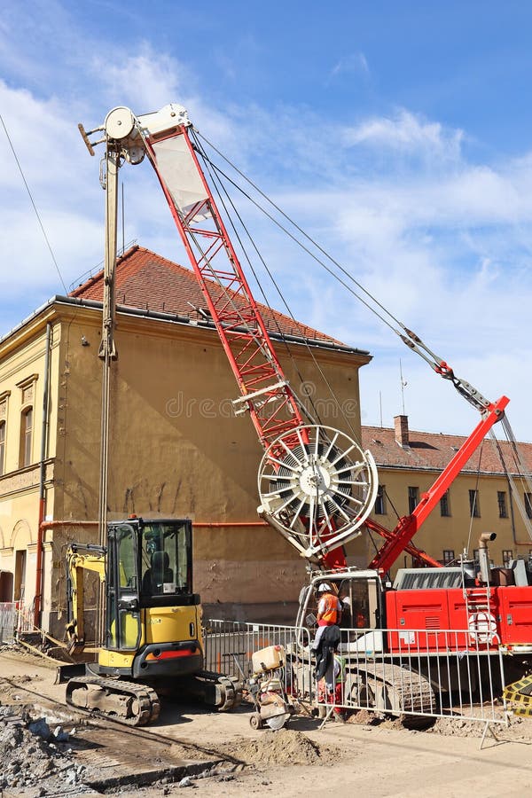 Crane and Drilling Machinery at the Construction Site Stock Image ...