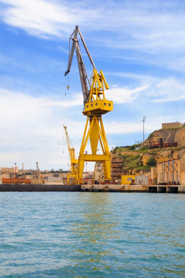 Crane in Dry Dock at Valletta Harbour, Malta Stock Photo - Image of ...