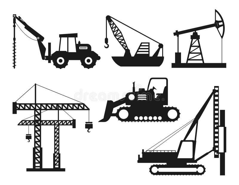 Crane Excavator Collections Isolated Vector Silhouette Stock Illustration Illustration Of Flat