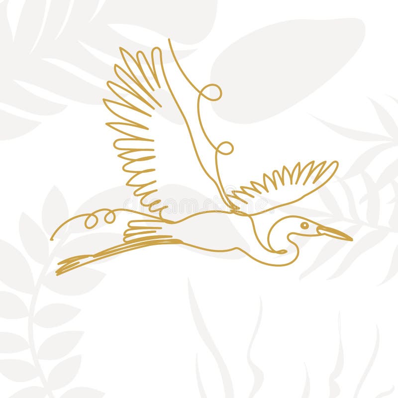 Crane Flying Continuous Line Drawing, Sketch, on Abstract Background ...