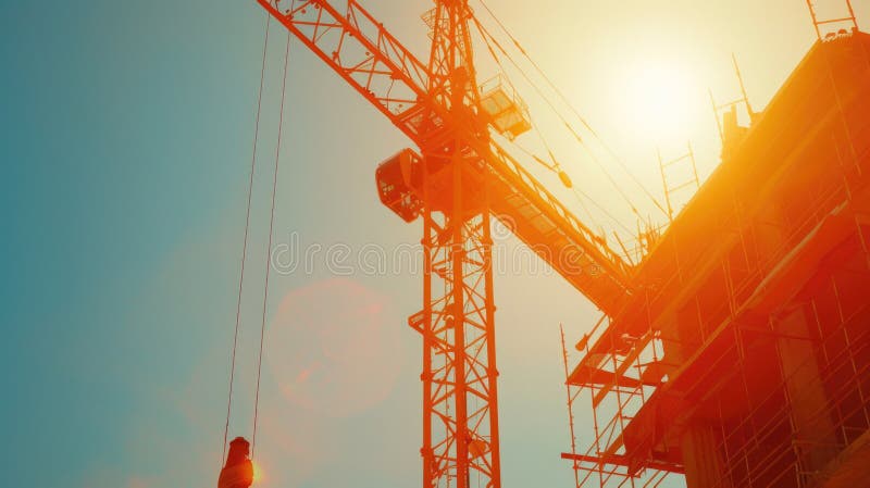 Crane in front of building stock image. Image of factory - 375550767