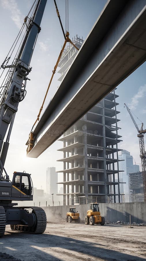 Crane Hoisting a Steel Beam during the Construction of a Skyscraper ...