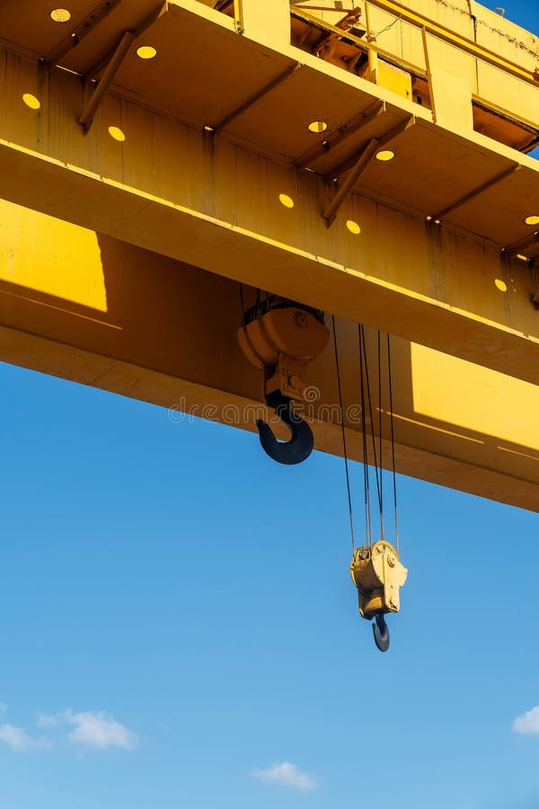 Crane Hook Close Up Having a Huge Crane Background Stock Photo - Image ...