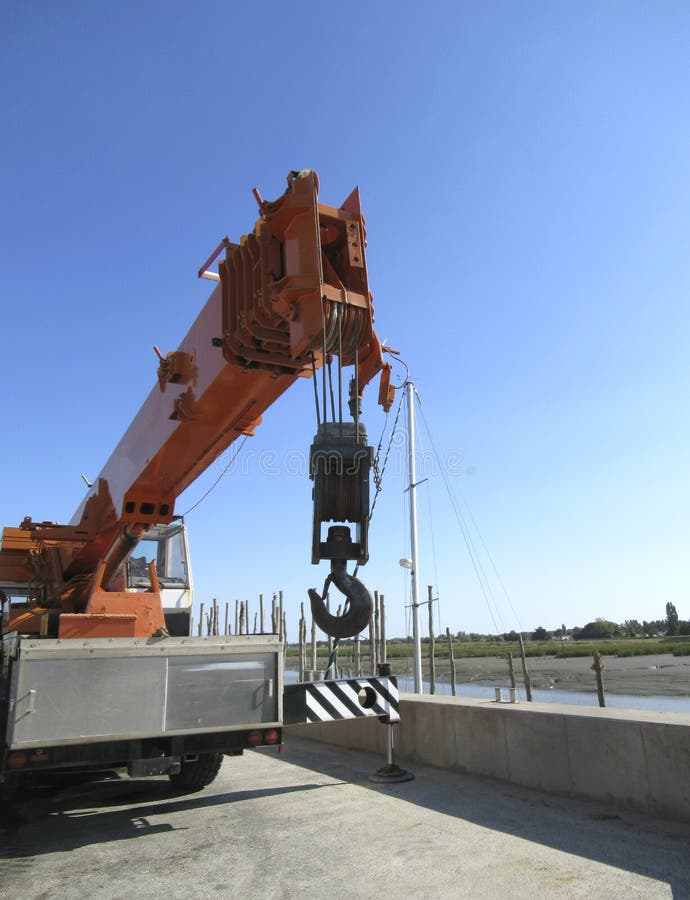 Crane hook. stock photo. Image of chains, force, device - 127995638