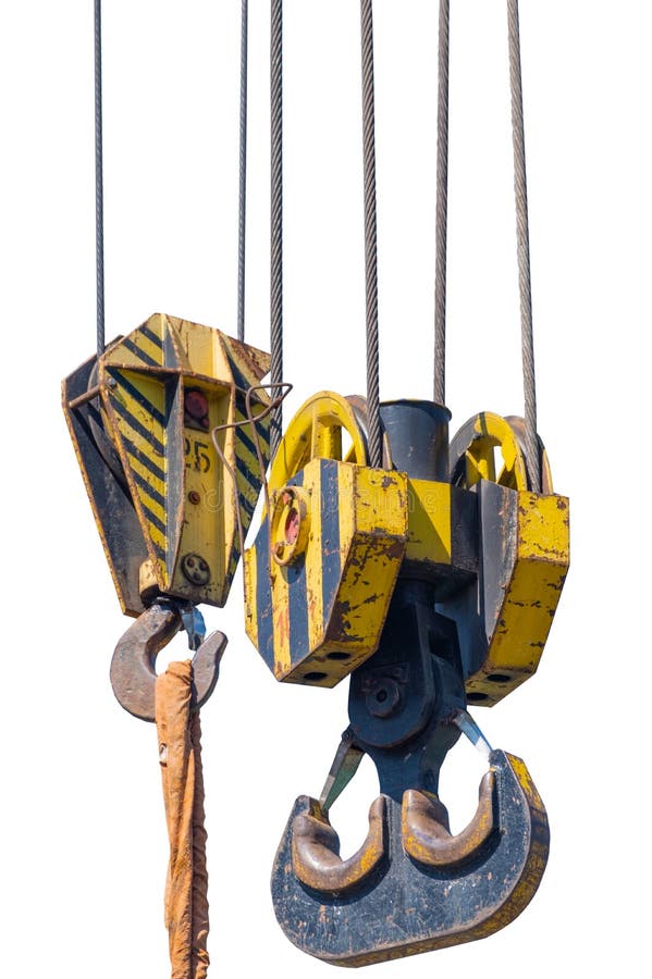 Crane Hook Hanging on Steel Ropes on a White Stock Image - Image of ...