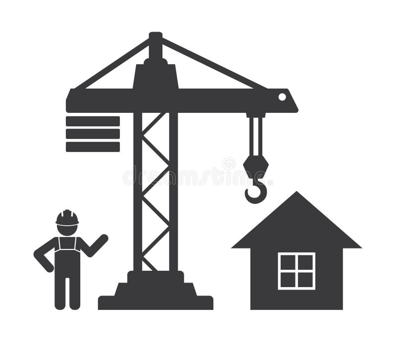 Crane Hook with House and Worker Icon Stock Vector - Illustration of ...