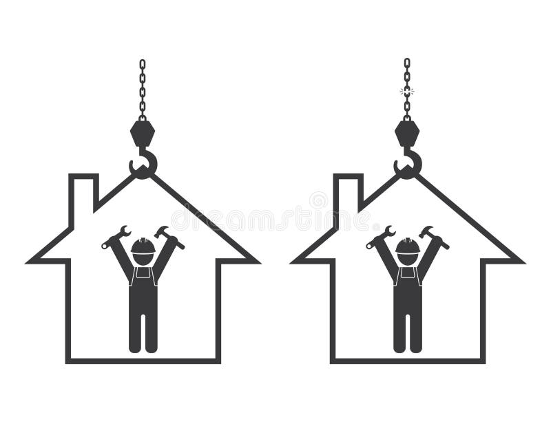 Crane Hook with House and Worker Stock Vector - Illustration of lifting ...