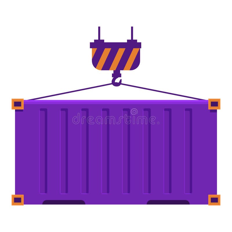 Crane Hook Lifting Purple Cargo Container, Freight Transportation ...
