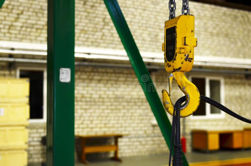 Crane Hook of the Overhead Crane in the Workshop of an Industrial Plant ...