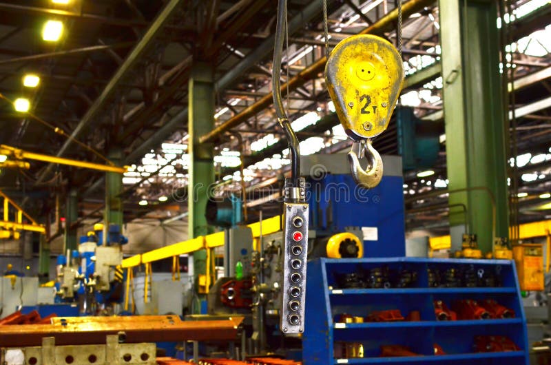 Crane Hook of the Overhead Crane in the Workshop of an Industrial Plant ...