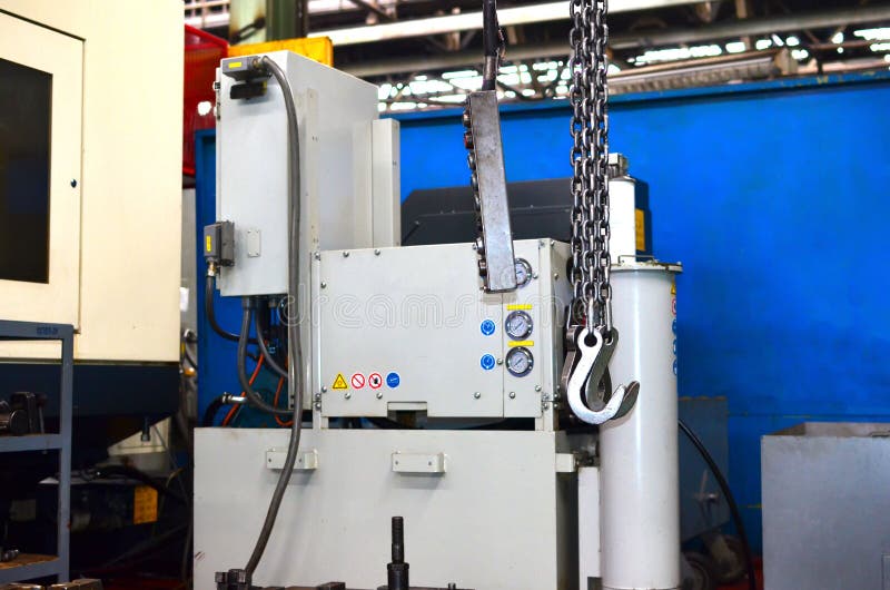 Crane Hook of the Overhead Crane in the Workshop of an Industrial Plant ...