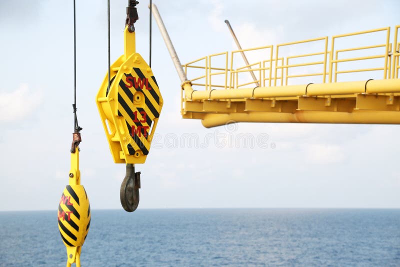 Crane Hooks on Work Site, Crane on Oil and Gas Platform for Transfer ...