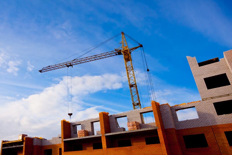 Crane and House Construction Stock Photo - Image of business, house ...