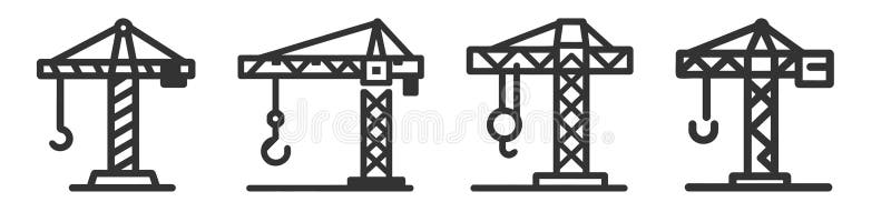 Crane Icons Set. Different Types of Cranes, Linear Icon Collection ...