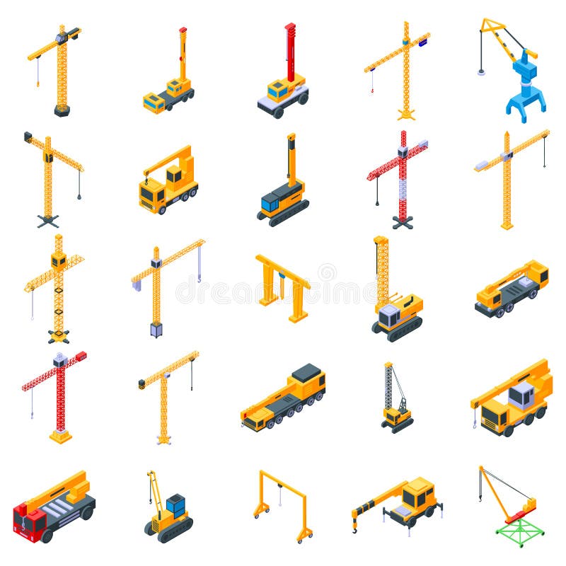 Crane Icons Set, Isometric Style Stock Vector - Illustration of crane ...